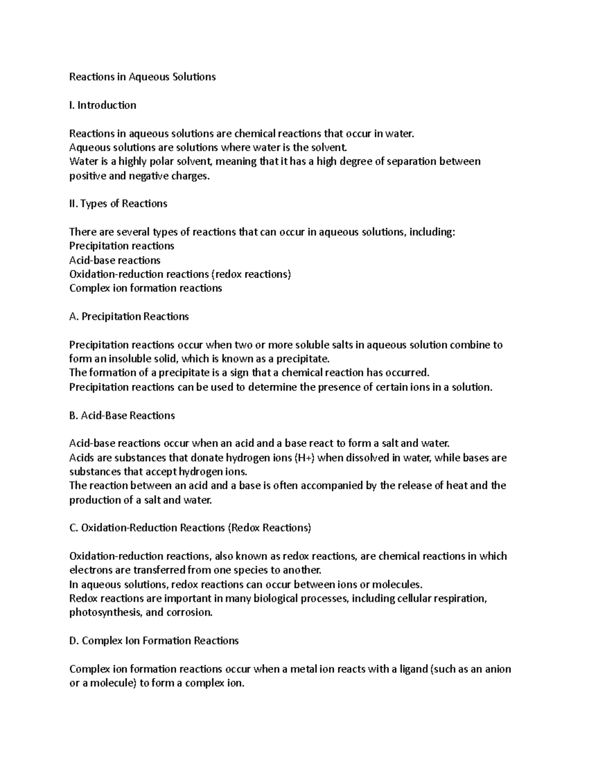 Reactions in Aqueous Solutions - Introduction Reactions in aqueous ...
