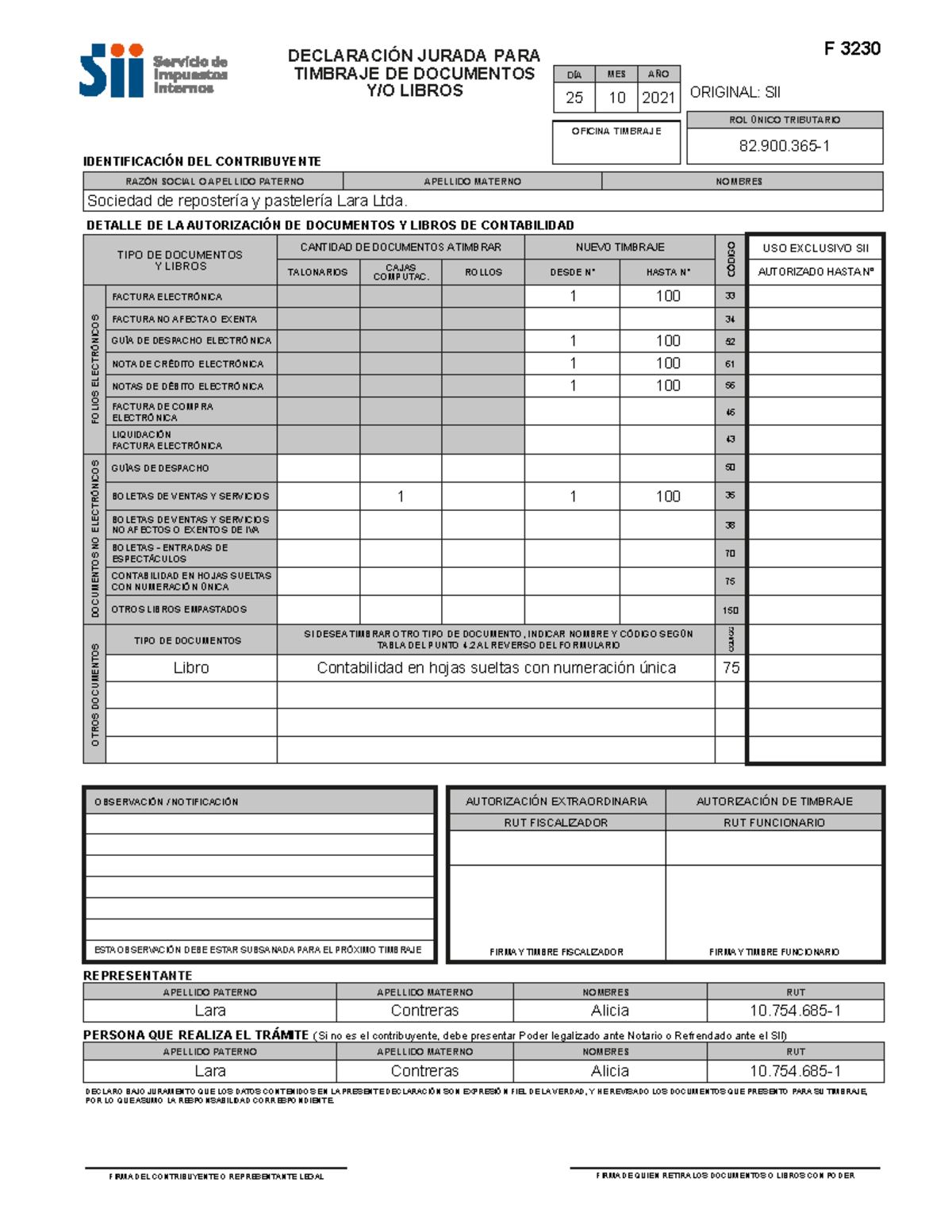 Formulario 3230 - REPRESENTANTE PERSONA QUE REALIZA EL TR¡MITE (Si no ...