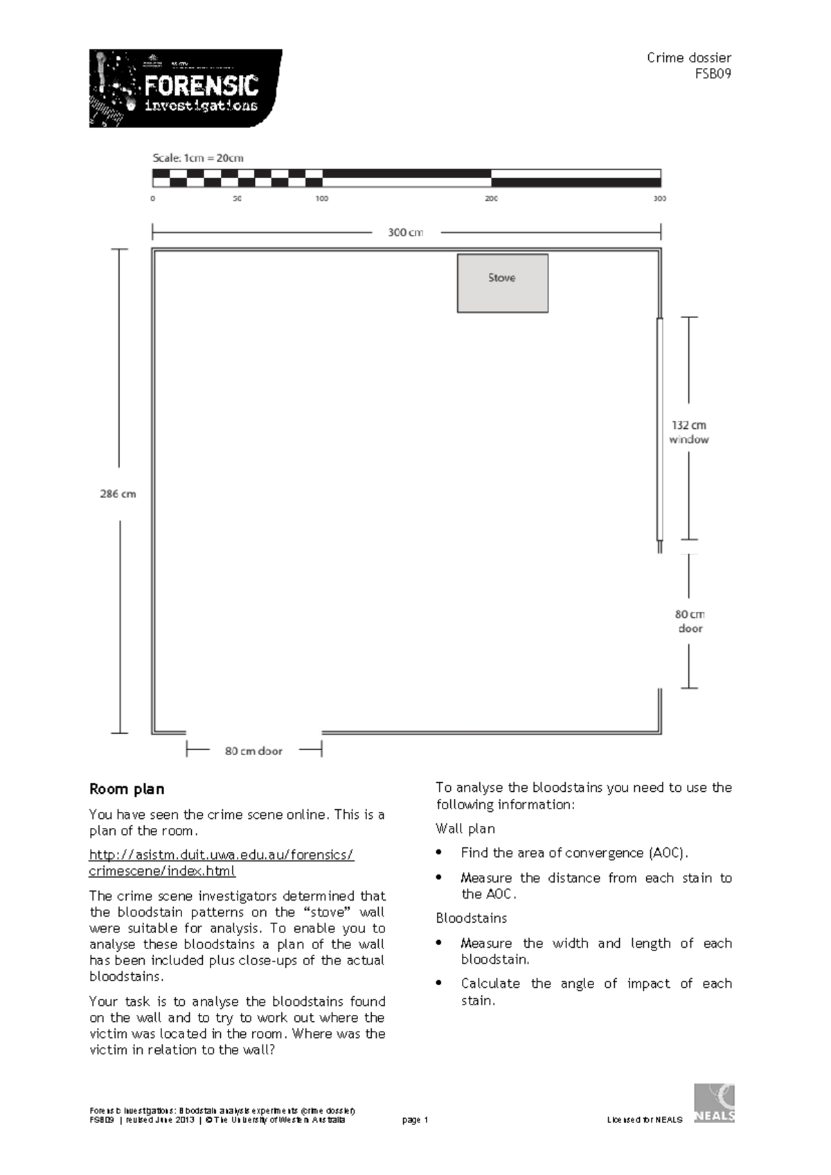 Blood spatter calculations worksheet with link - Crime dossier FSB Room ...