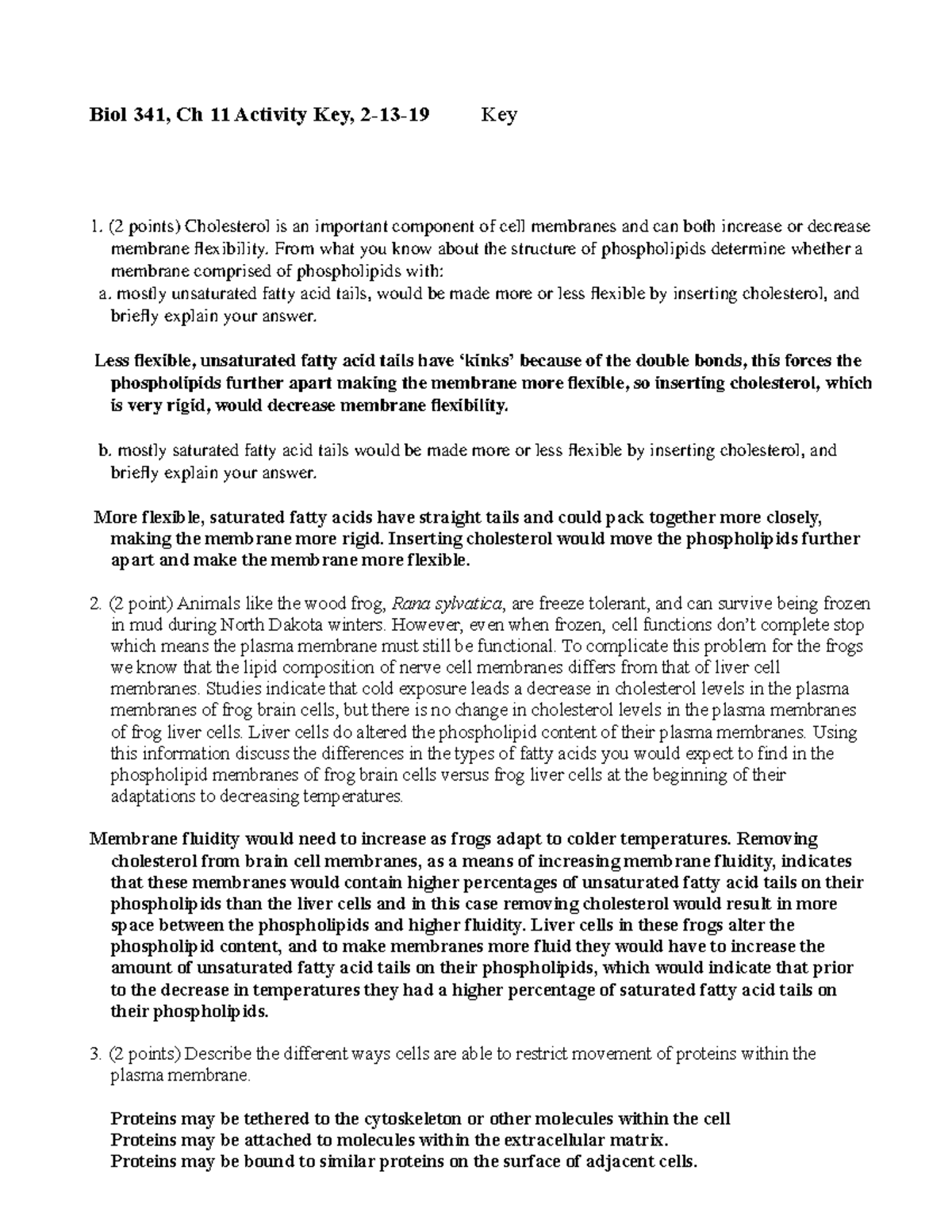 Chapter 11 Quiz Key for Cell Biology 341 - Biol 341, Ch 11 Activity Key ...
