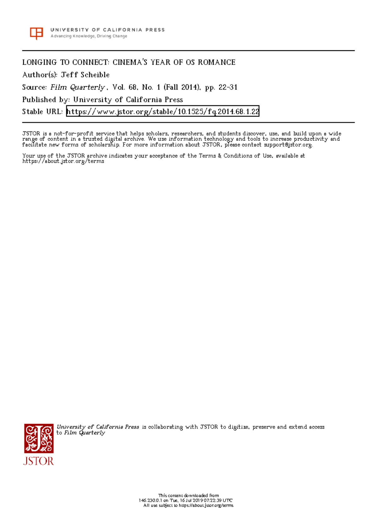 ZULM105 academic writing - LONGING TO CONNECT: CINEMA'S YEAR OF OS ...