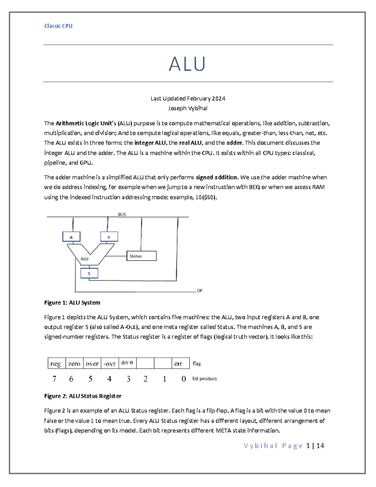 15 - ALU - notes - ALU Last Updated February 2024 Joseph Vybihal The ...