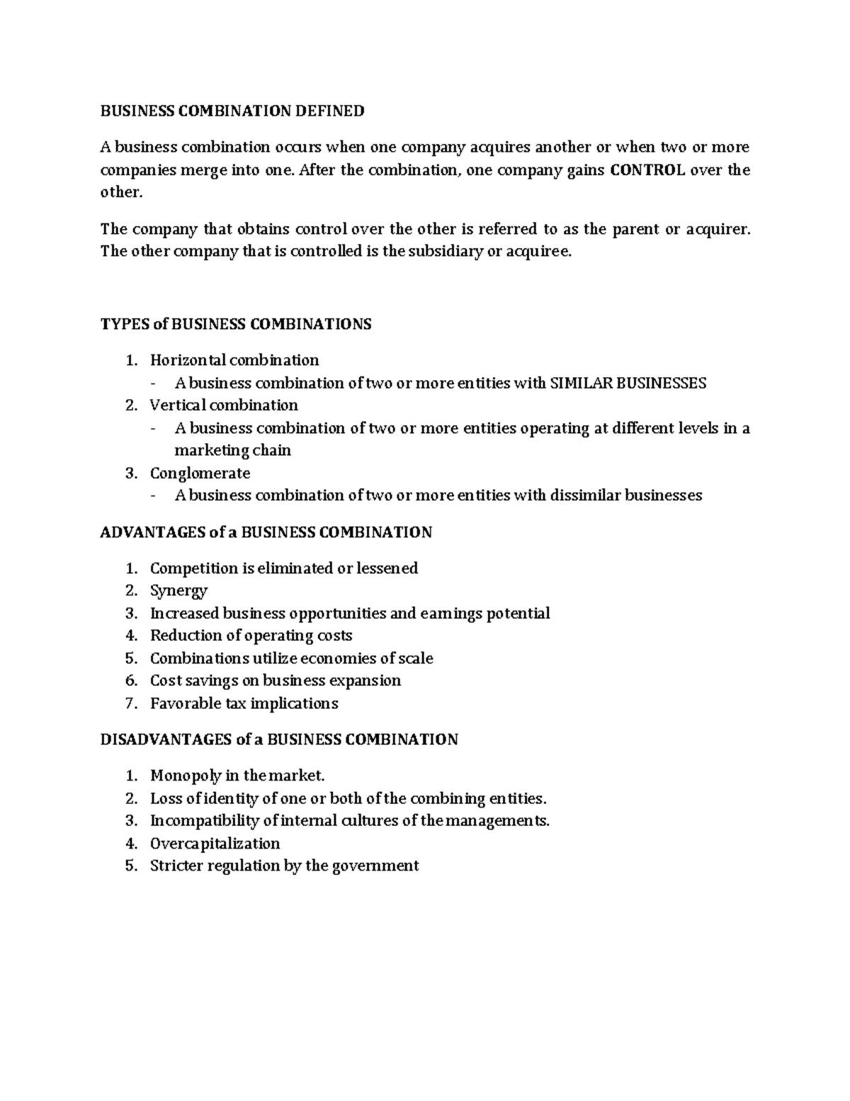 Introduction to Business Combination - BUSINESS COMBINATION DEFINED A ...