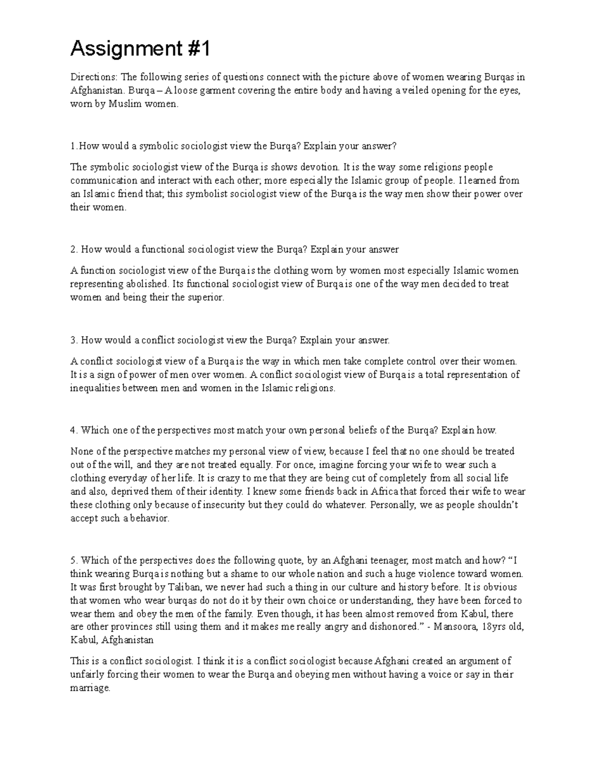 Assignment 1 - Introduction to sociology - Assignment Directions: The ...