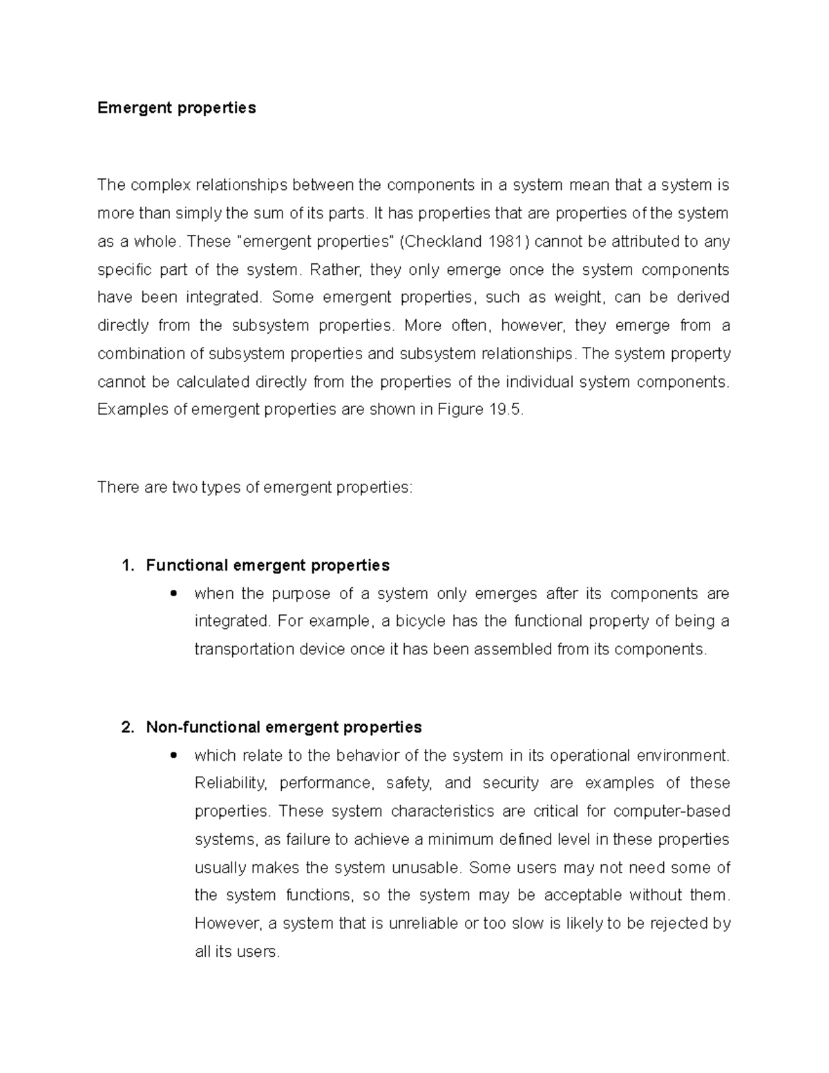 Emergent properties - It has properties that are properties of the ...