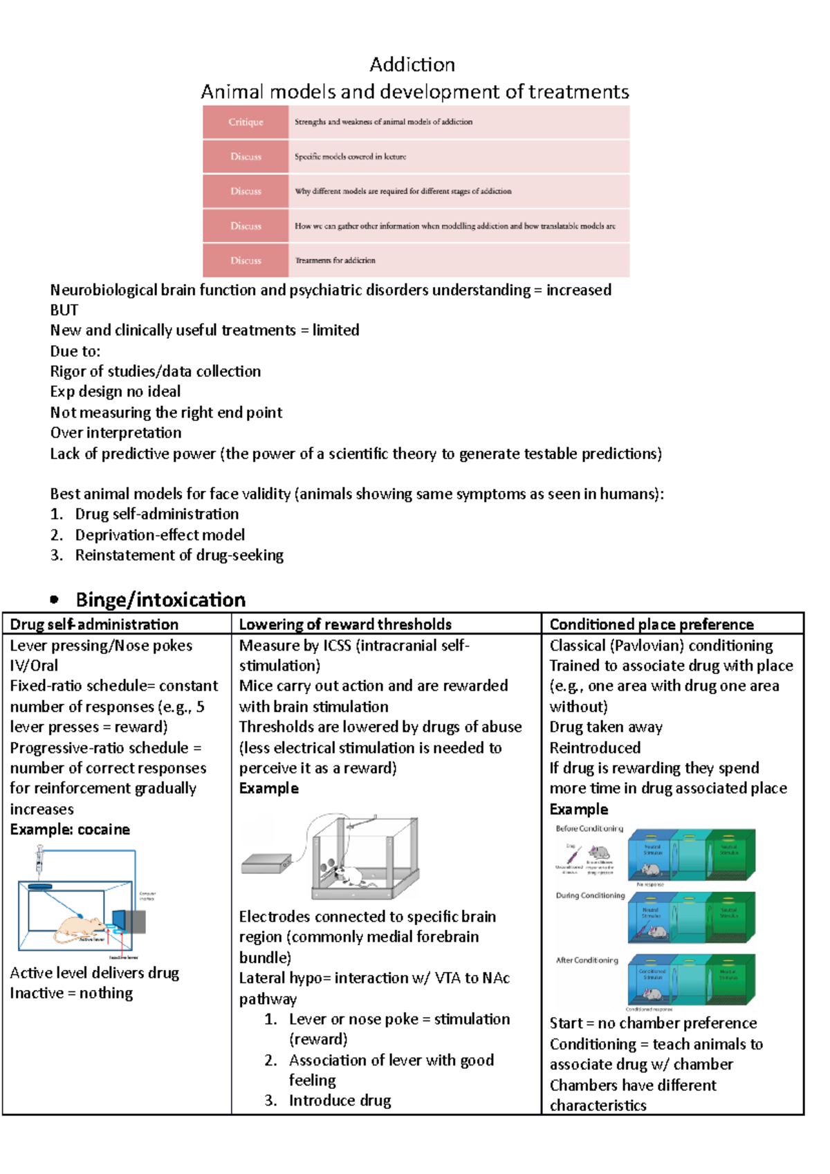 Addiction L2 notes - Addiction Animal models and development of ...