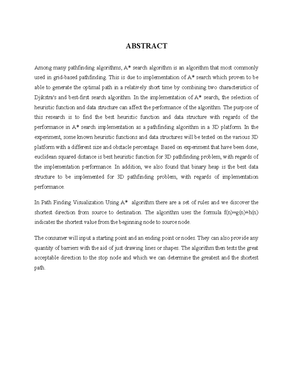 4. Abstract - ABSTRACT Among many pathfinding algorithms, A* search ...