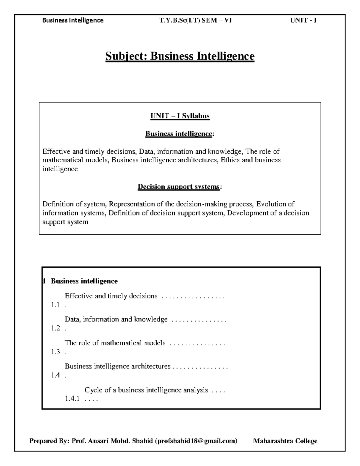 BI UNIT-I Chp01 Notes - Subject: Business Intelligence UNIT – I ...