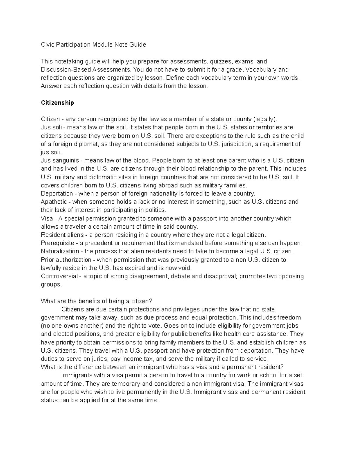 American Government Module 3 Notes 03 - Civic Participation Module Note ...