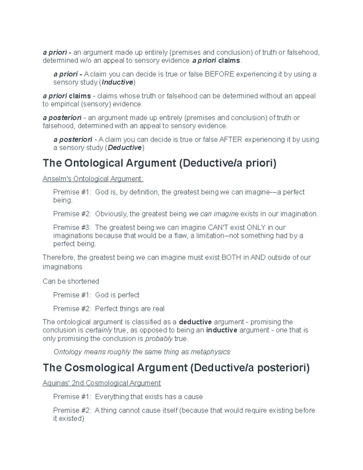 PHL 150 Notes - a priori - an argument made up entirely (premises and ...