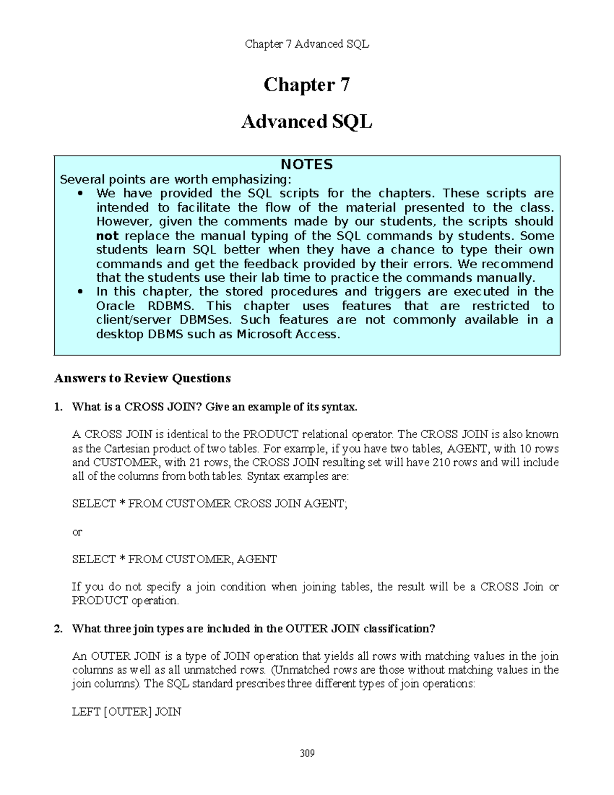 Ch07-Advanced-SQL-Notes 1 - Chapter 7 Advanced SQL NOTES Several points ...