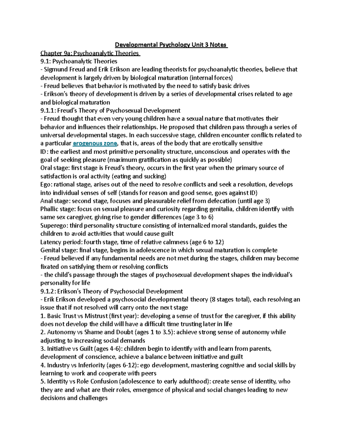 Developmental Psychology Unit 3 Notes - 1: Freud’s Theory of ...