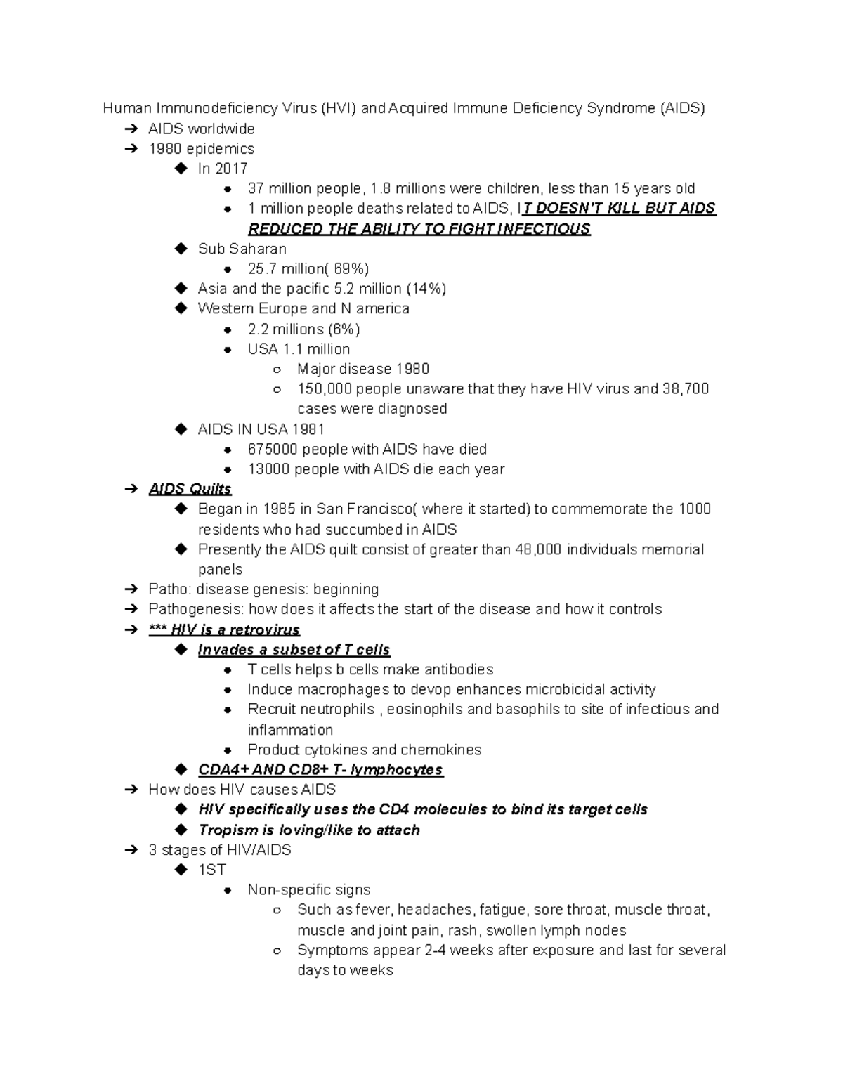 HIV notes - Dr, Logan - Human Immunodeficiency Virus (HVI) and Acquired ...