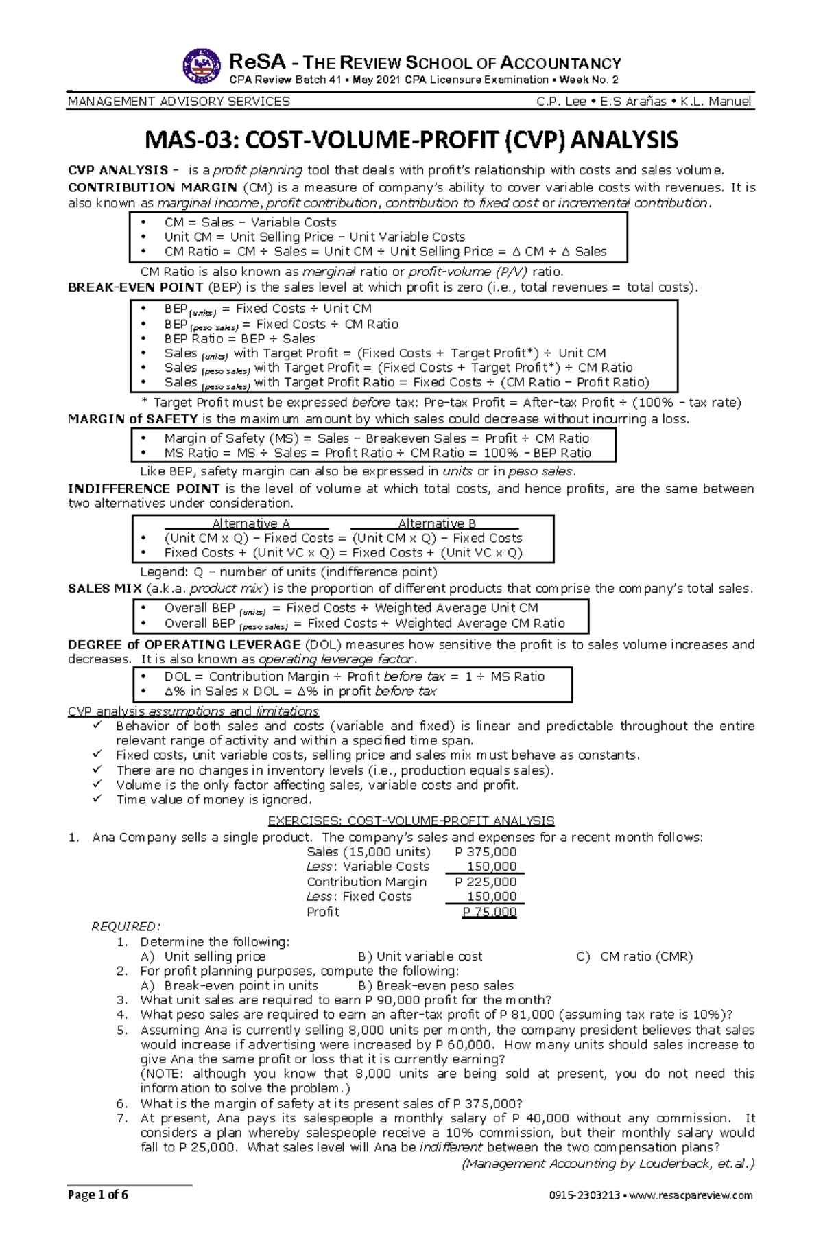 MAS 03 CVP Analysis - Accountancy is the best in college programs ...