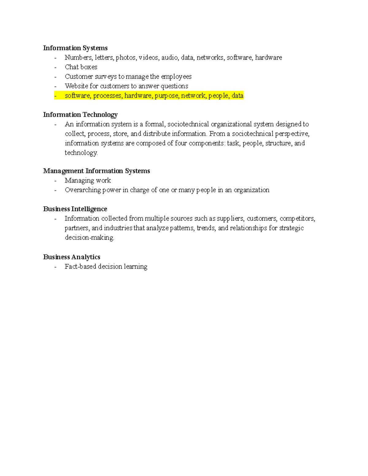 MIS 180 Intro Notes - Information Systems - Numbers, letters, photos ...