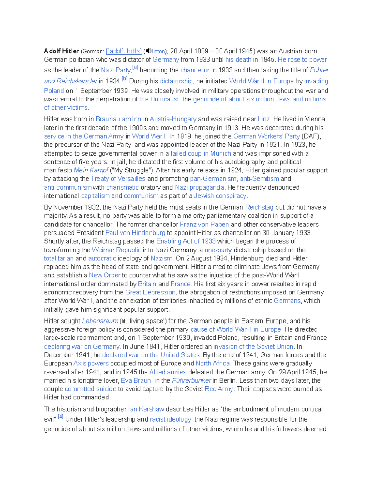 H11 - n/a - Adolf Hitler (German: [ˈadɔlf ˈhɪtlɐ] ( listen); 20 April ...