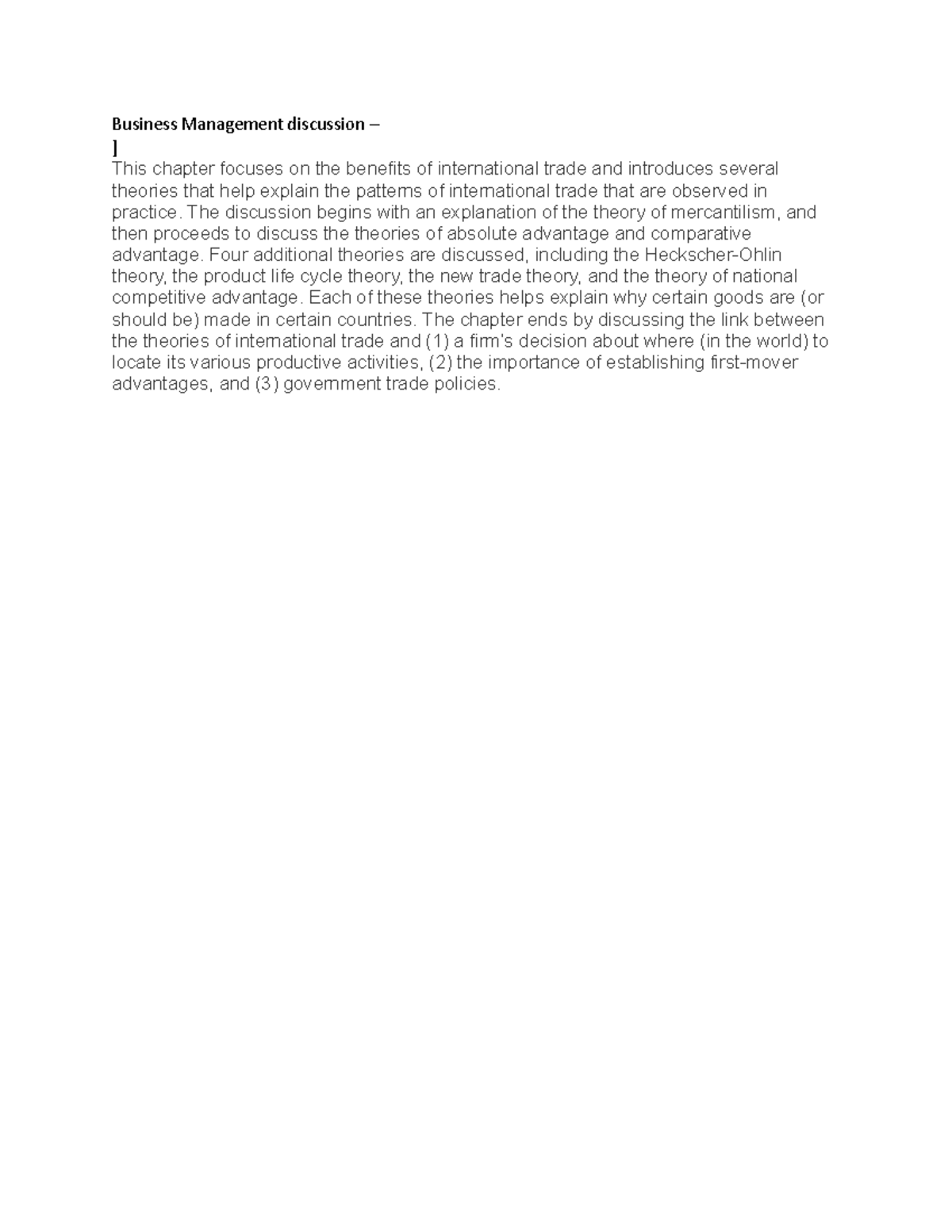 Business Management discussion - The discussion begins with an ...