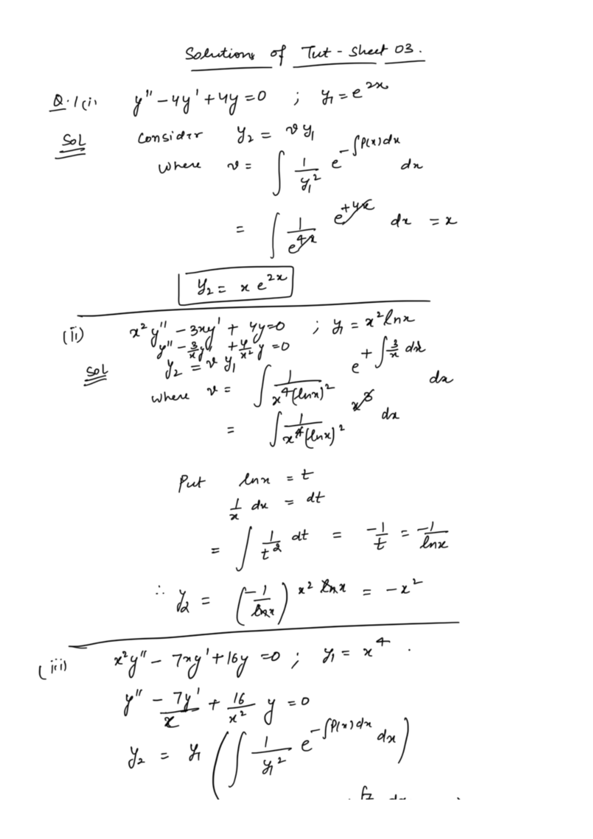 Solutions of Tut-sheet 03 - Solutions of Tut Sheet 03. Q(ii 4y 4y SoL consider vy, e Spendde ...