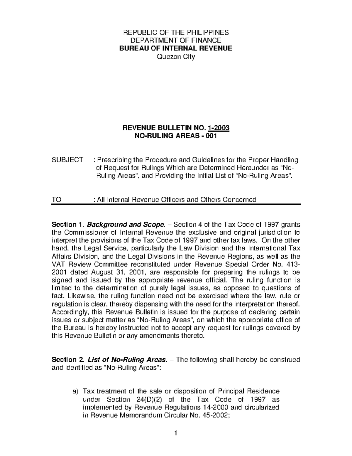 2471Revenue Bulletin 1-03 - REPUBLIC OF THE PHILIPPINES DEPARTMENT OF ...
