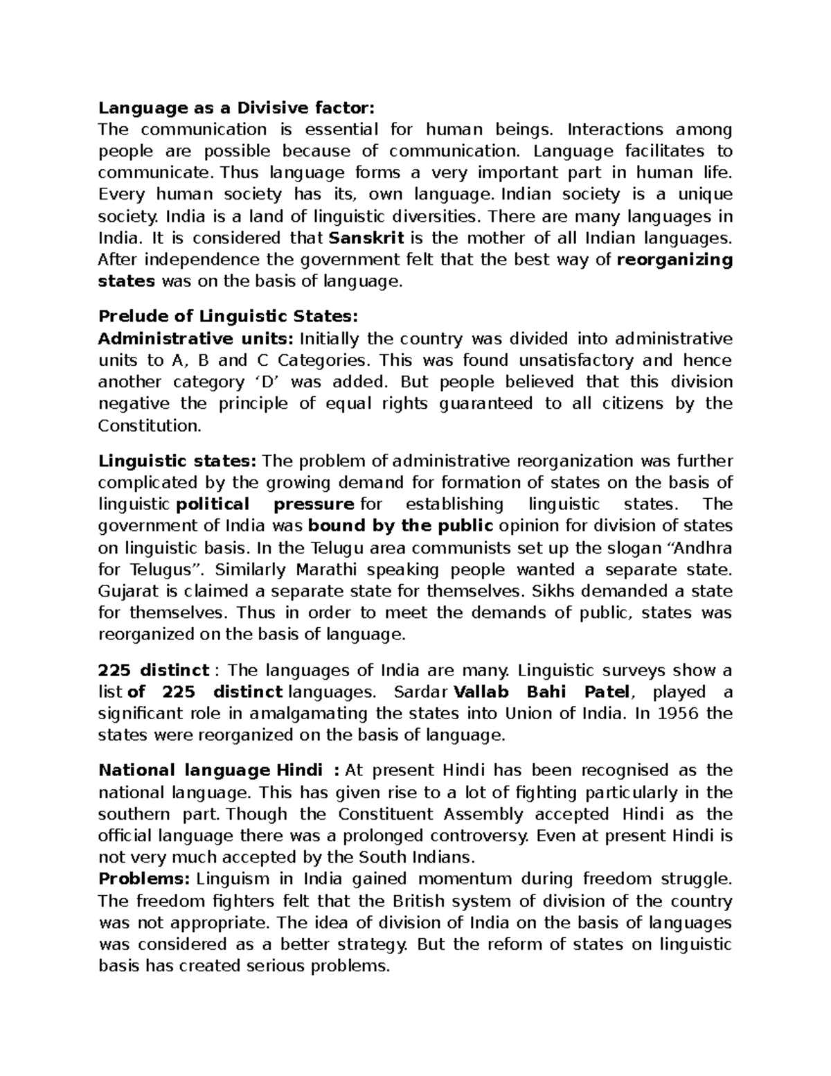 Critical analysis of language as divisive factor and constitutional ...