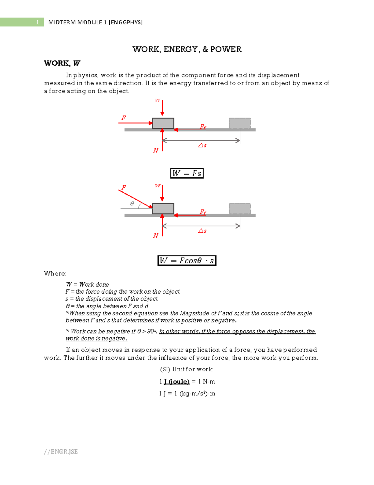 5 - Mark valdez - F w 0 N 0 Ff s F w 0 N 0 Ff s WORK, ENERGY, & POWER ...