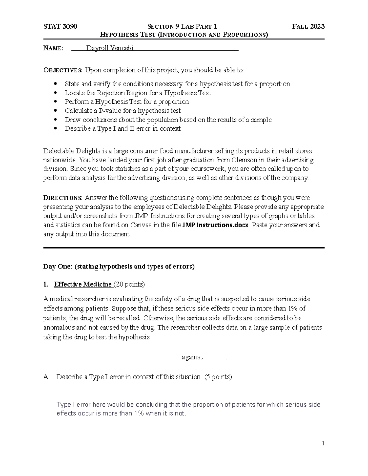 Section 9 Lab Part 1 Intro and Proportions - STAT 3090 SECTION 9 LAB ...