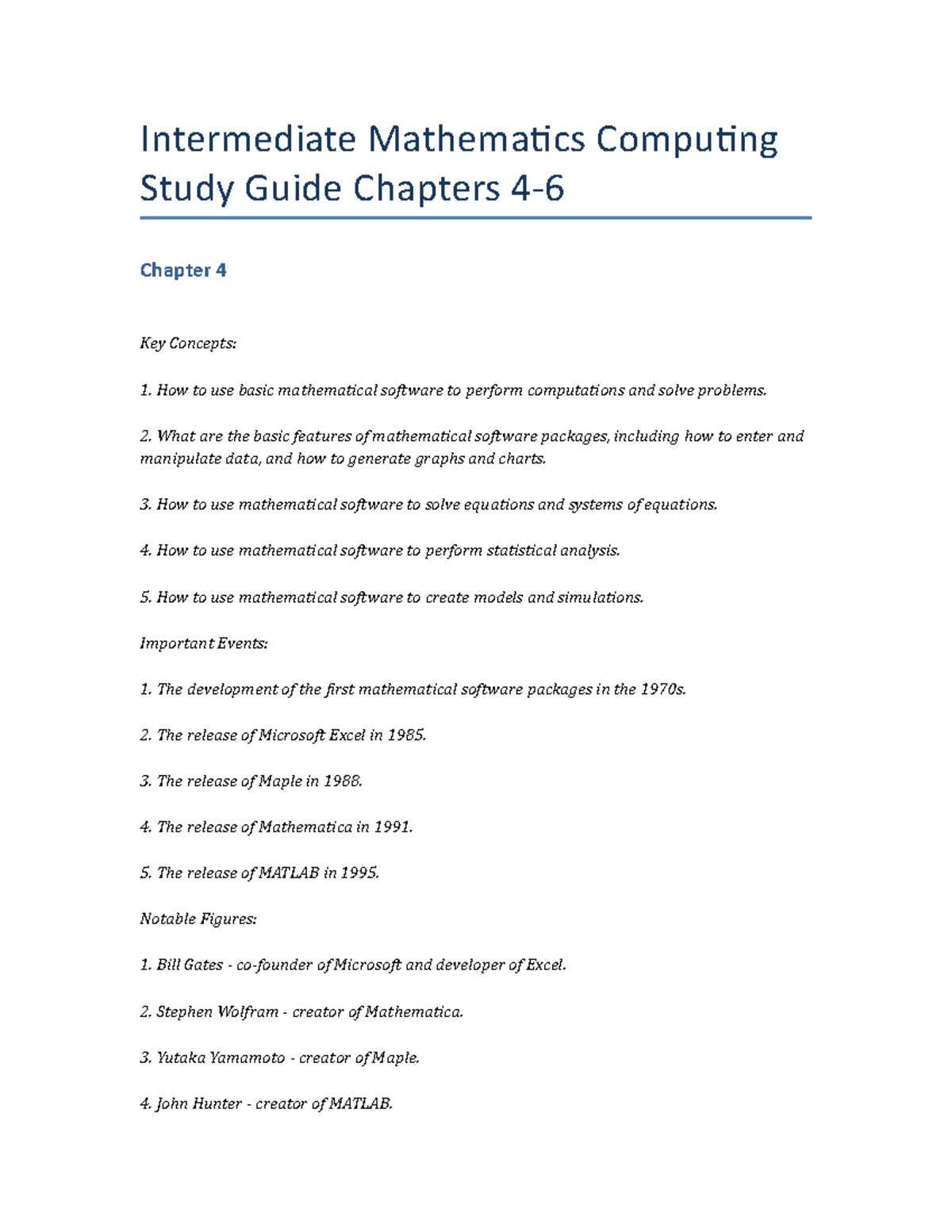 Intermediate Mathematics Computing Study Guide Chapters 4-6 ...