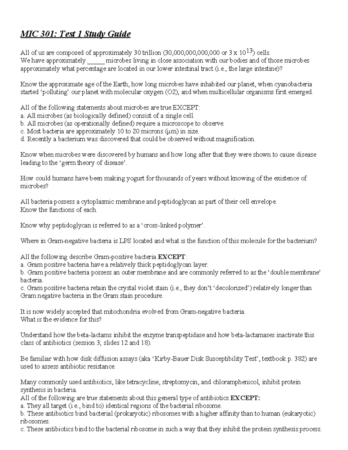 MIC 301 Spring 2024 Test 1 Study Guide - MIC 301: Test 1 Study Guide ...