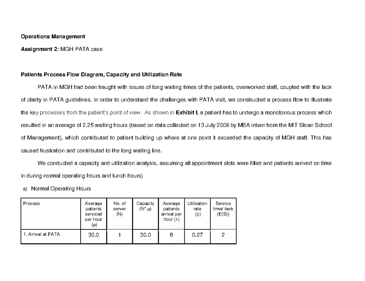 MGH PATA Case Analysis and Recommendations - Operations Management ...