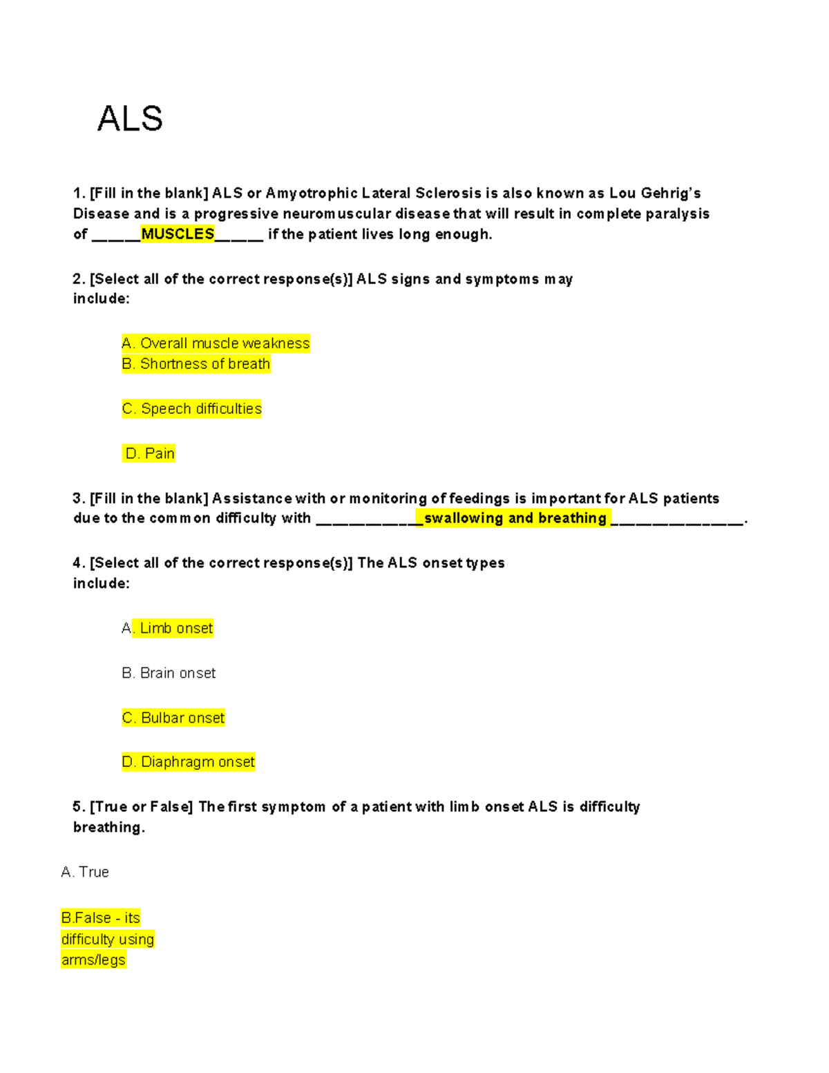 Diseases - Lecture notes 1 - ALS [Fill in the blank] ALS or Amyotrophic ...