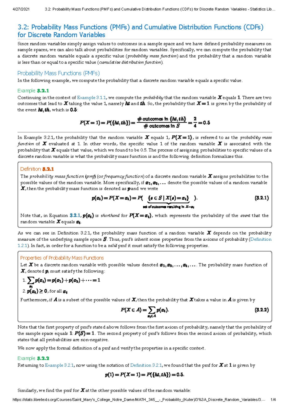 Probability Mass Functions (PMFs) and Cumulative Distribution Functions (CDFs) - Specifically ...