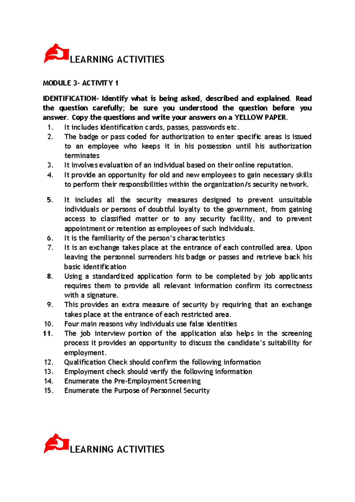 Learning activity no. 3 - LEARNING ACTIVITIES MODULE 3- ACTIVITY 1 ...