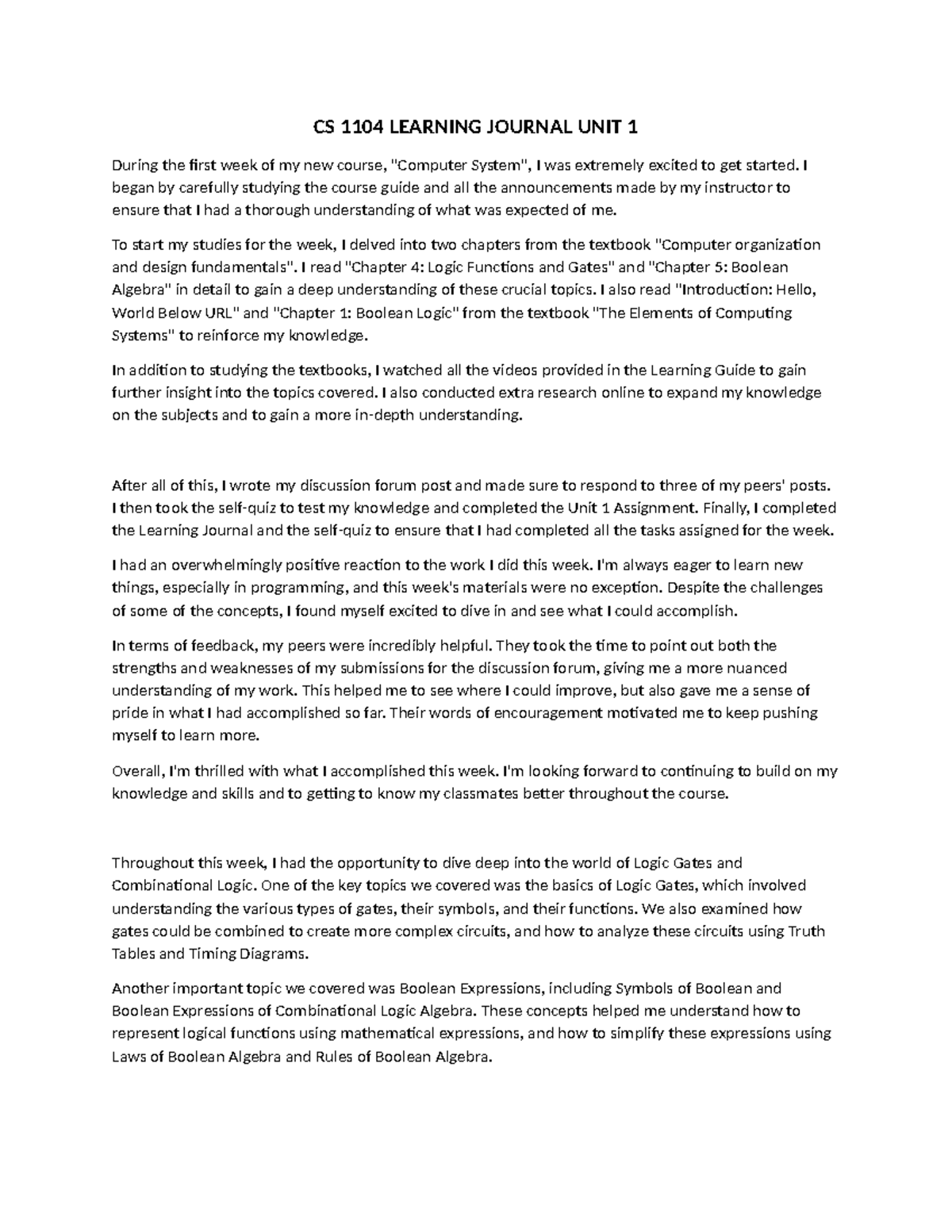 Learning Journal UNIT 1 - CS 1104 LEARNING JOURNAL UNIT 1 During the ...