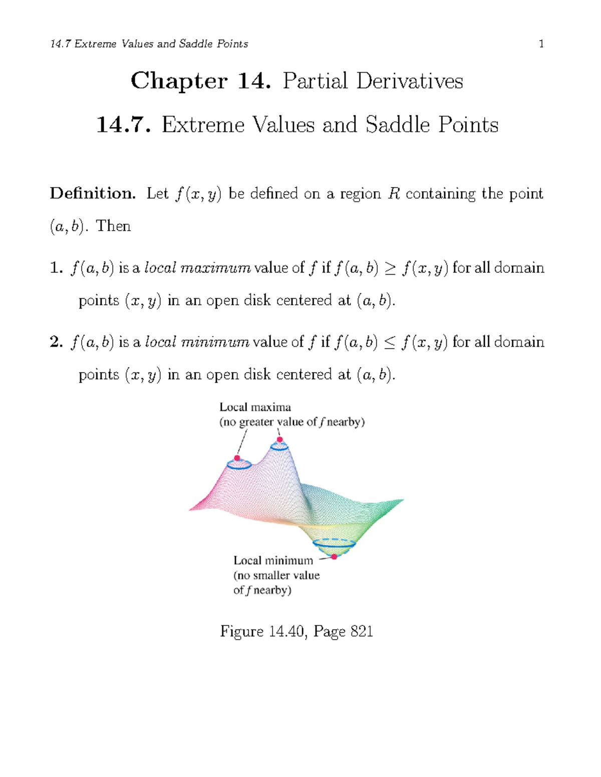 Extreme Values and Saddle Points - Chapter 14. Partial Derivatives 14 ...