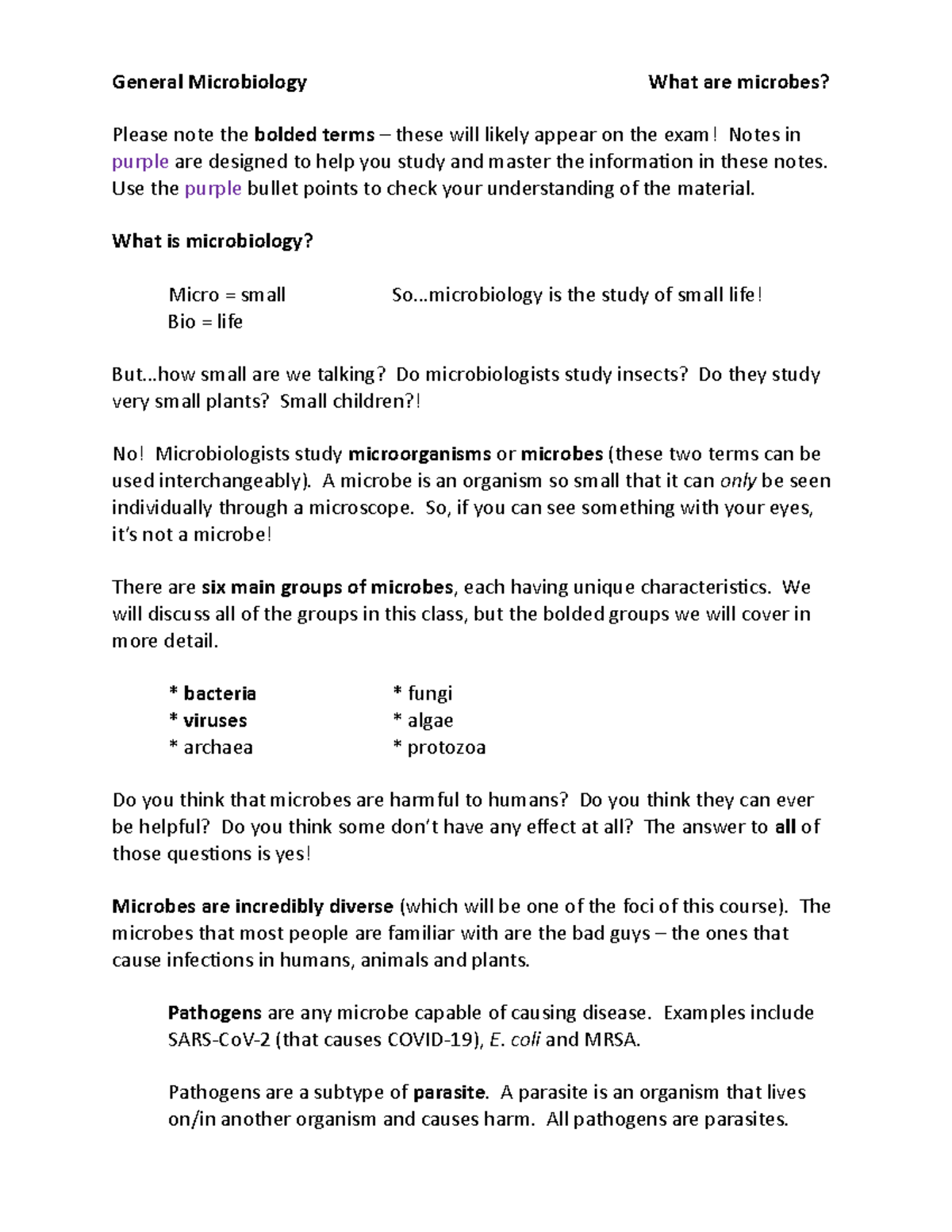 Micro Lecture 1 - General Microbiology What are microbes? Please note ...