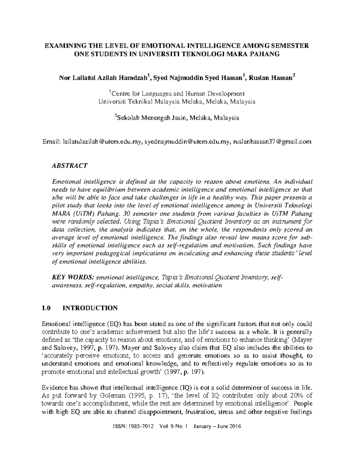 3138 8426 1 SM - research papers summary - EXAMINING THE LEVEL OF ...