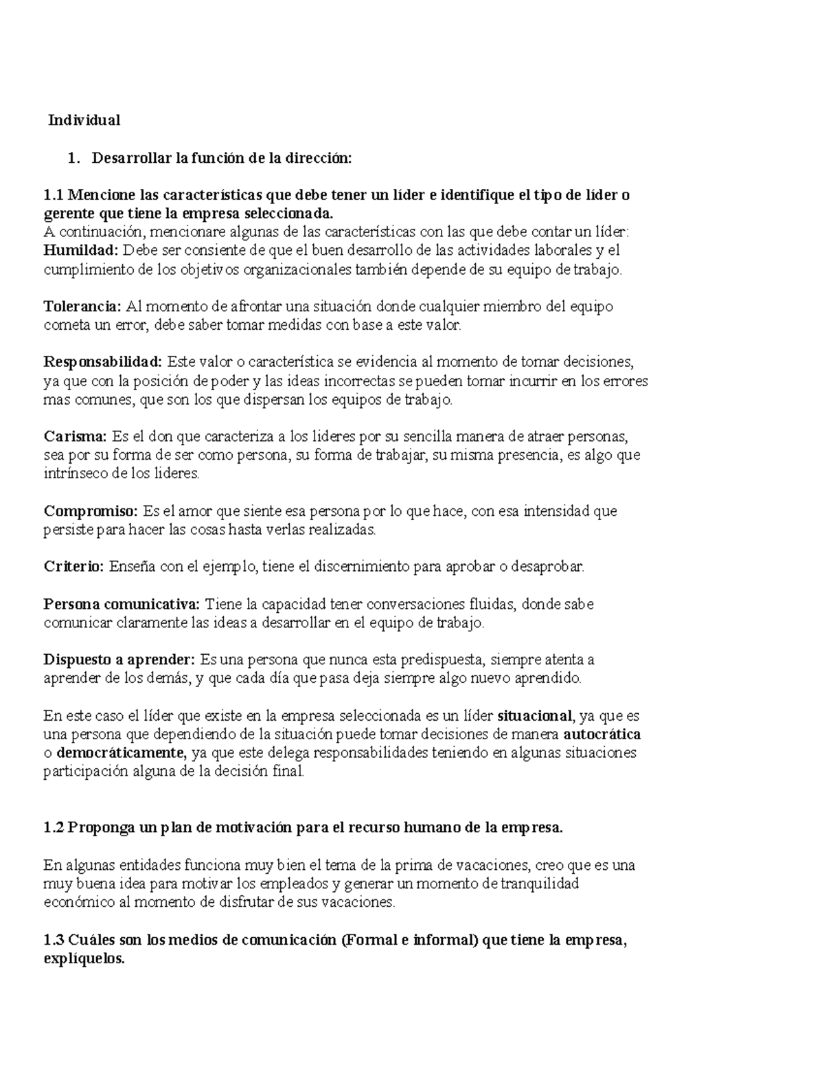 Desarrollar la función de la dirección(individual) - Individual 1 ...