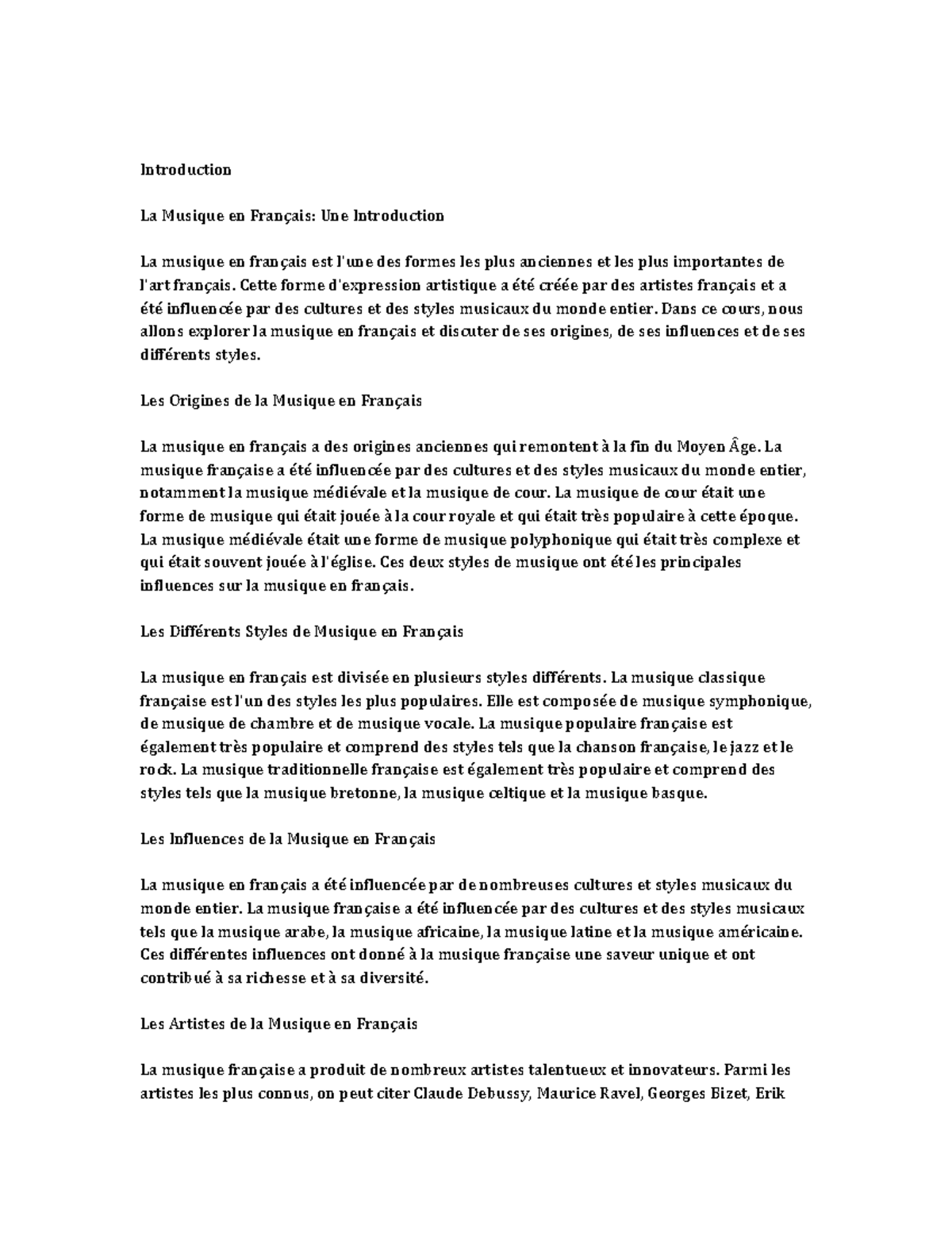 Music - Introduction La Musique en Français: Une Introduction La ...