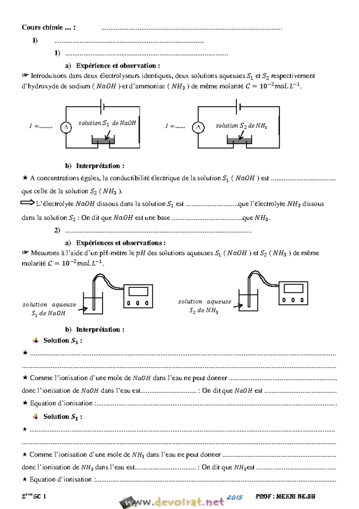 Cours - Sciences physiques - base forte base faible - 2ème Sciences (2014-2015 ) Mr Mekni Nejib ...