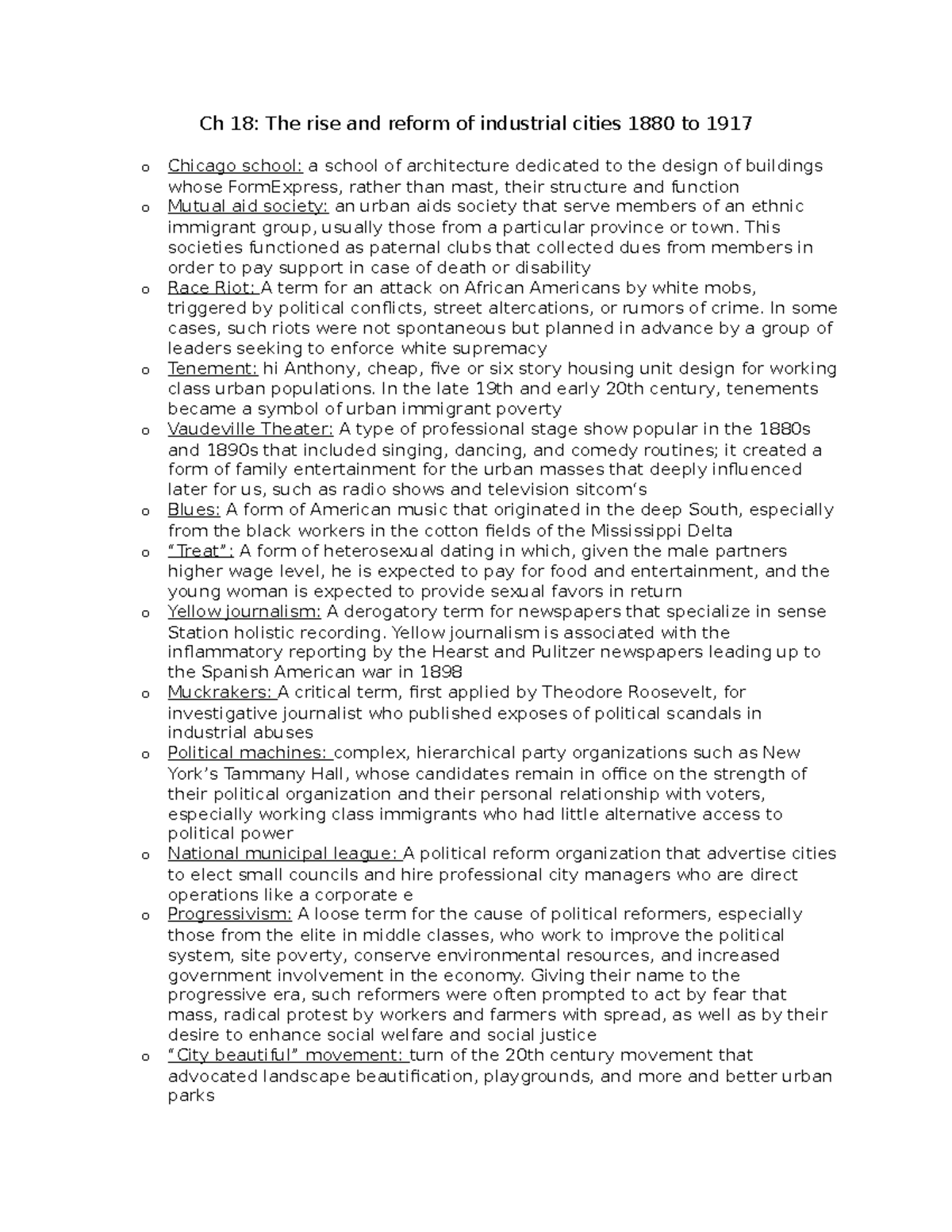 Ch. 18 Notes - Prof. Ceric - Ch 18: The rise and reform of industrial ...