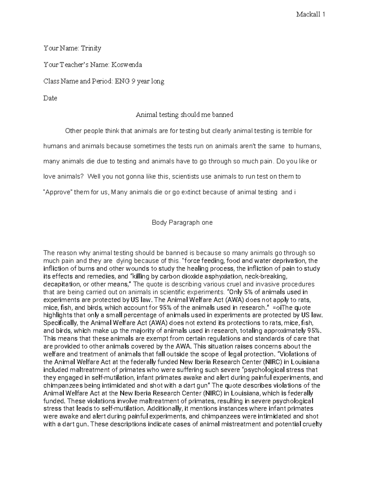 Copy of MLA Template - ,, - Your Name: Trinity Your Teacher’s Name ...