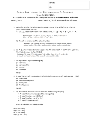 CS F214 handout 2024-25 - FIRST SEMESTER 2024- Course Handout Part II Date: 25-07- In addition ...