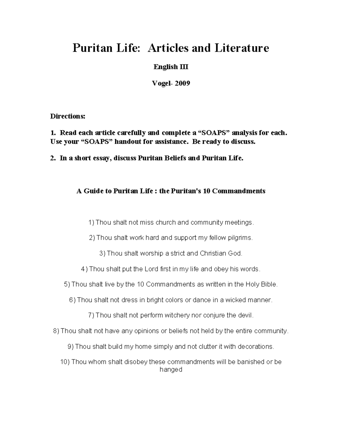 A guide to puritan life - Stuff - Puritan Life: Articles and Literature ...