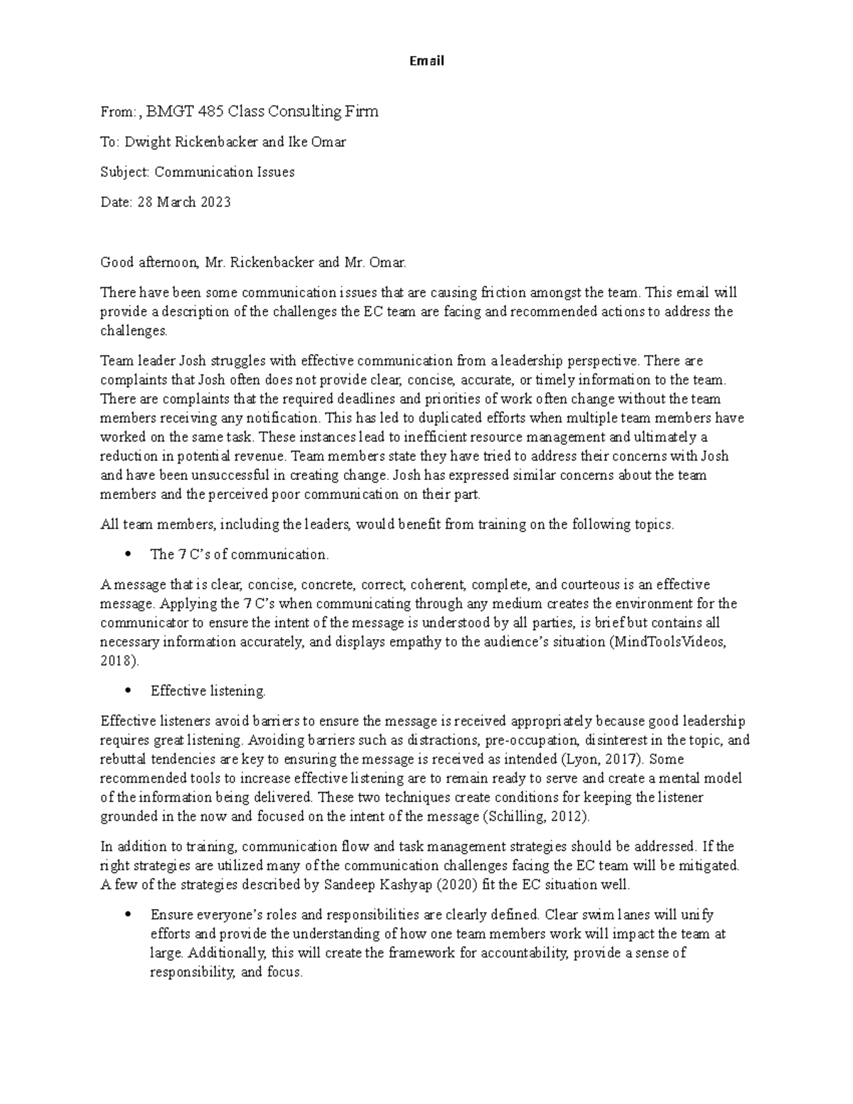 Week 2 Email Final - Course work of an A student - Email From:, BMGT ...