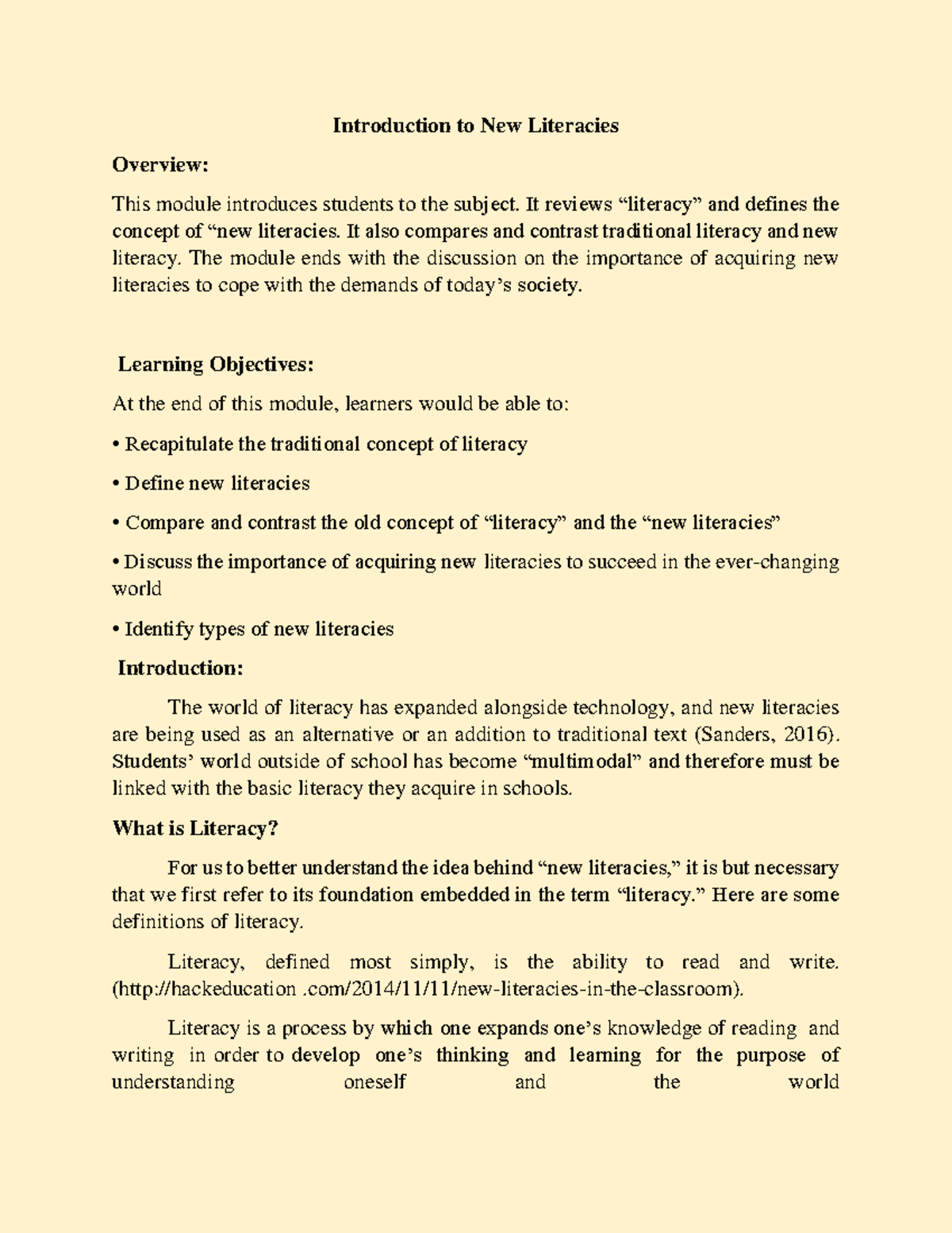 PC 121 Introduction to New Literacie 1 - Introduction to New Literacies ...