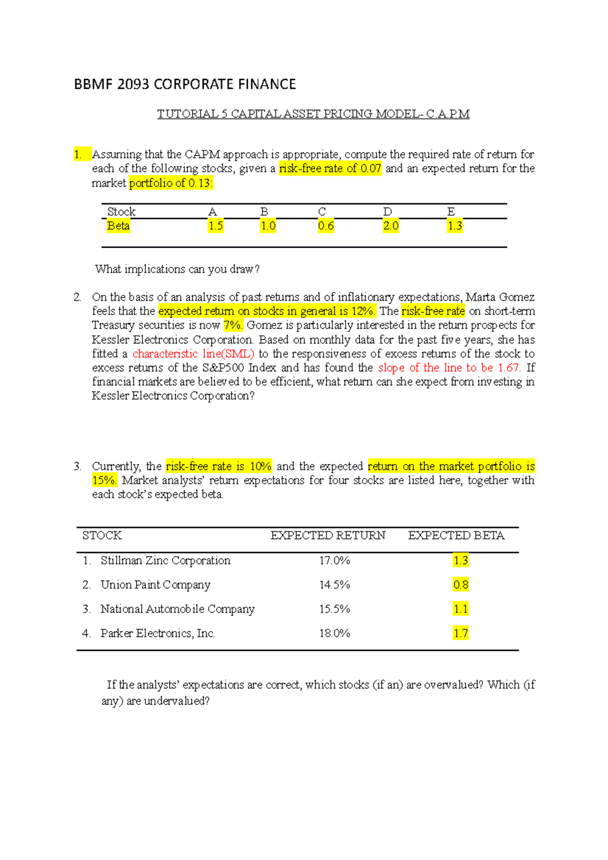 Tutorial 5 Corporate Finance - Studocu