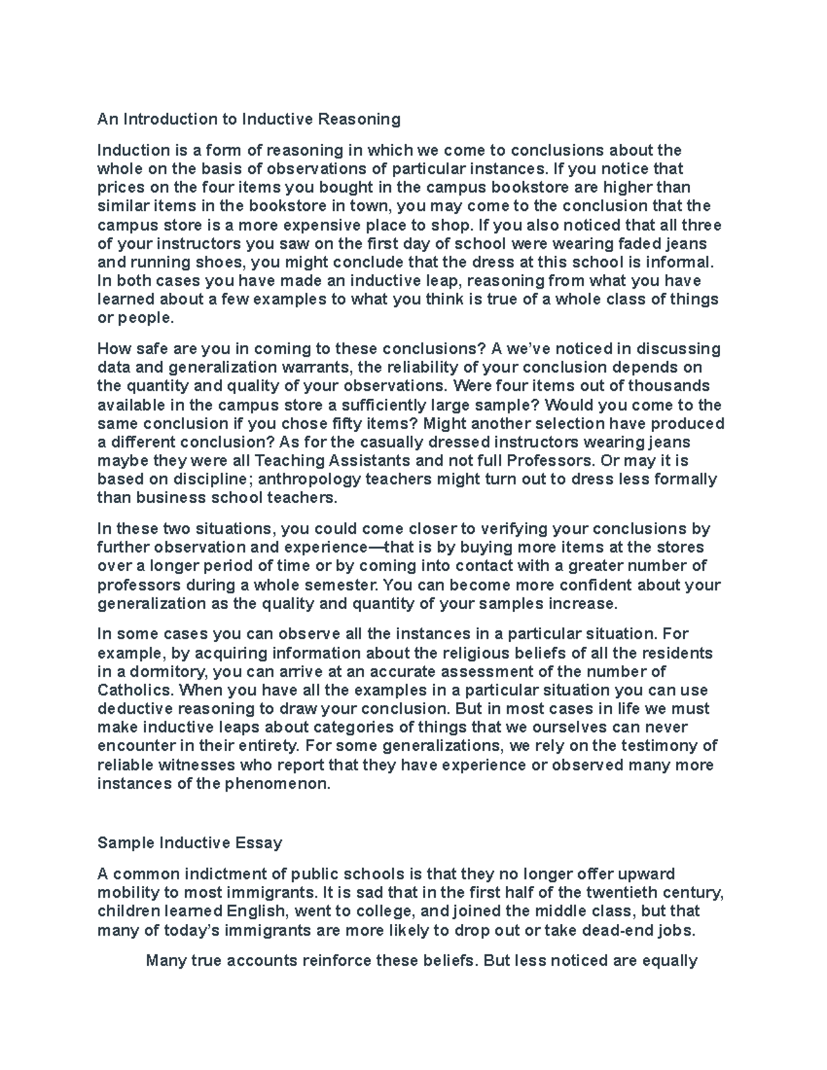 Inductive reasoning - An Introduction to Inductive Reasoning Induction ...