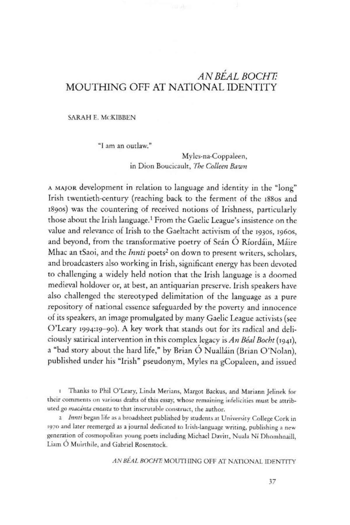 An Beal Bocht Mouthing Off at National - ENGL 2150 - Studocu