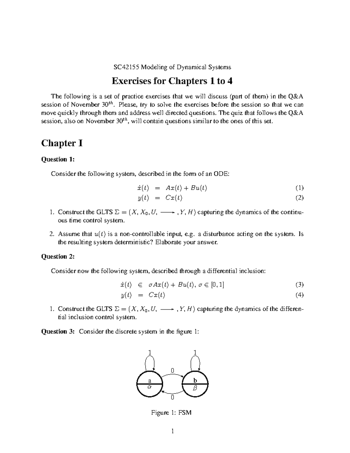 Exercise Set 1 Questions - SC42155 Modeling of Dynamical Systems ...