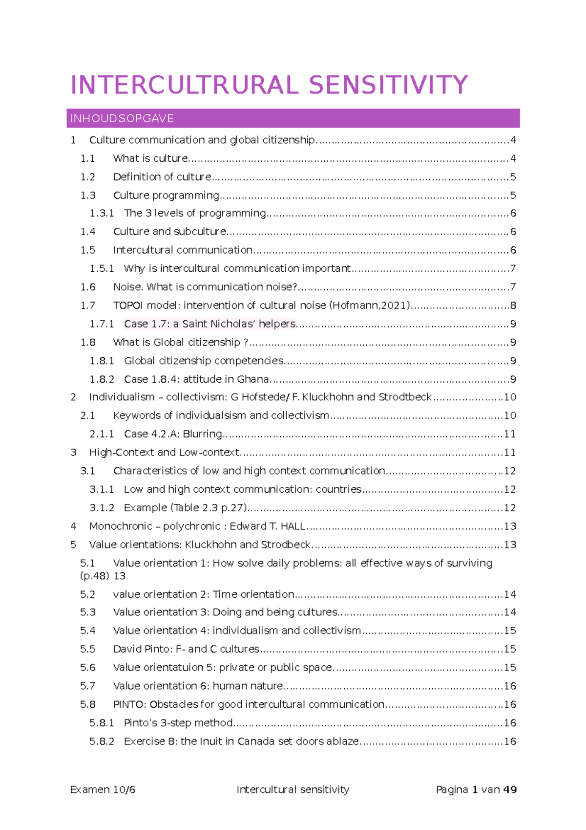 Intercultural Sensitivity (samenvatting) - INTERCULTRURAL SENSITIVITY 1 ...